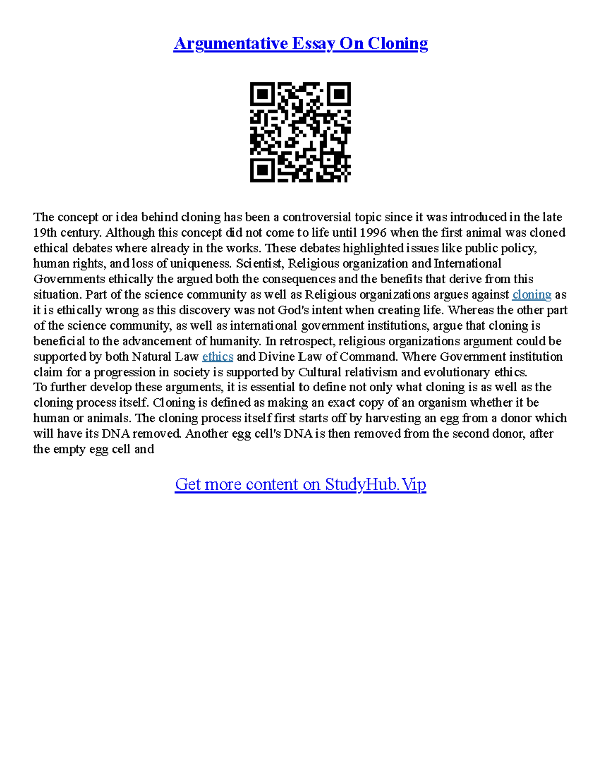 Argumentative Cloning Essay: Ethical Implications and Societal Impact ...