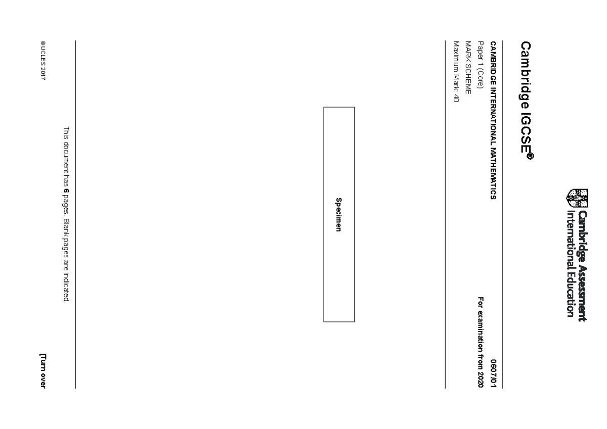 Cambridge IGCSE 0607/20 Specimen Paper 1 Mark Scheme - Studocu