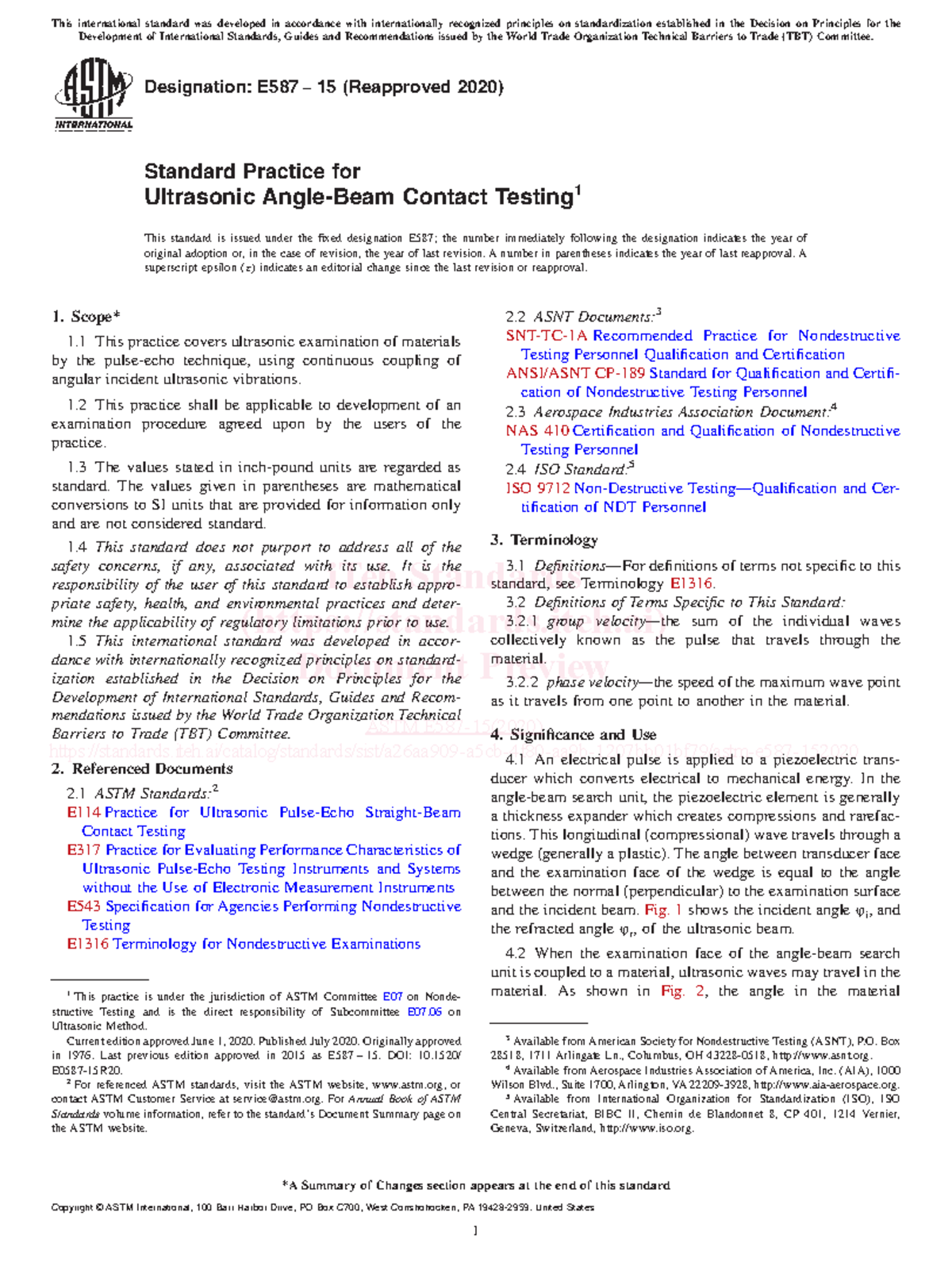 ASTM E587-15(2020) - Standard Practice for Ultrasonic Angle-Beam ...