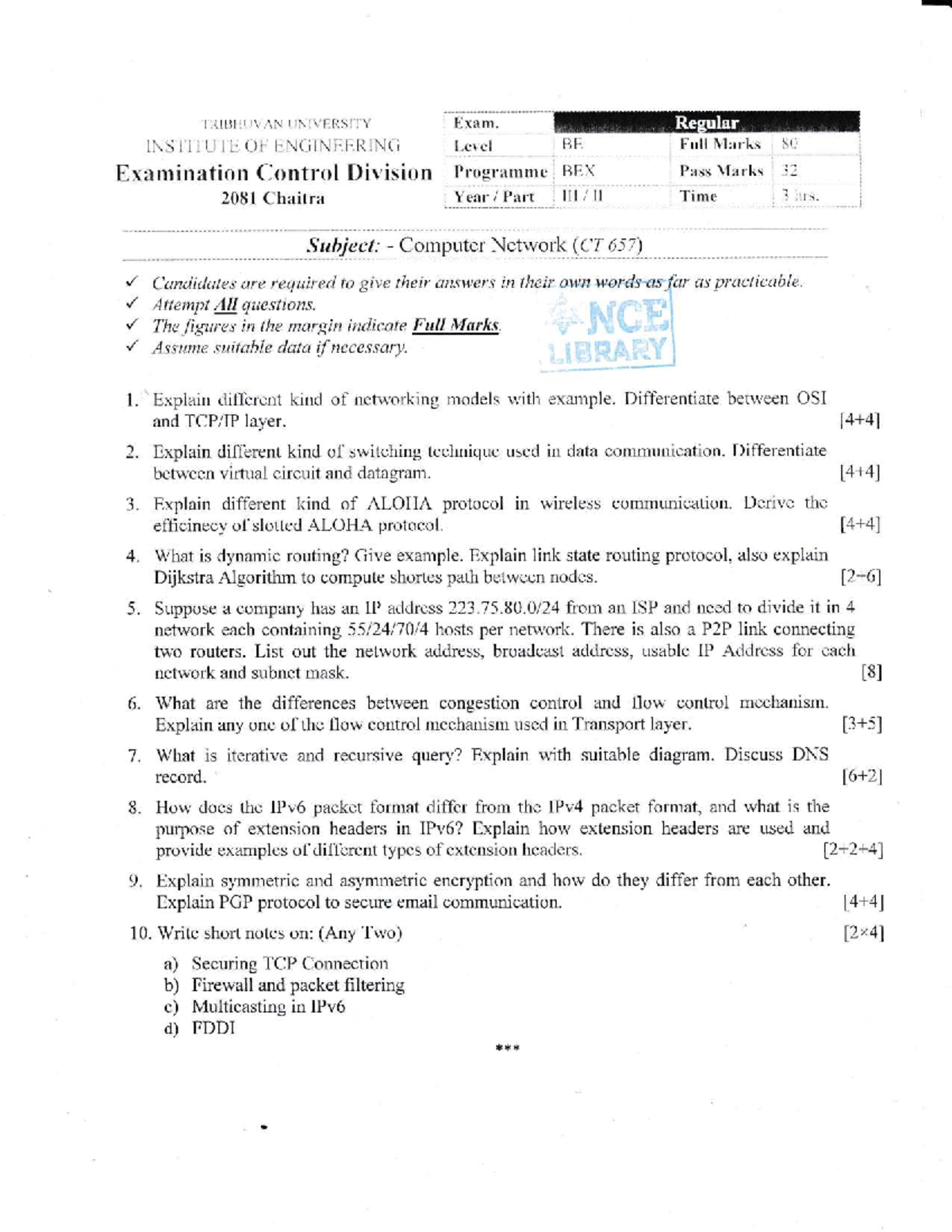 II INS OF j Lerlel Examination Control Division Programme I Year Part ...