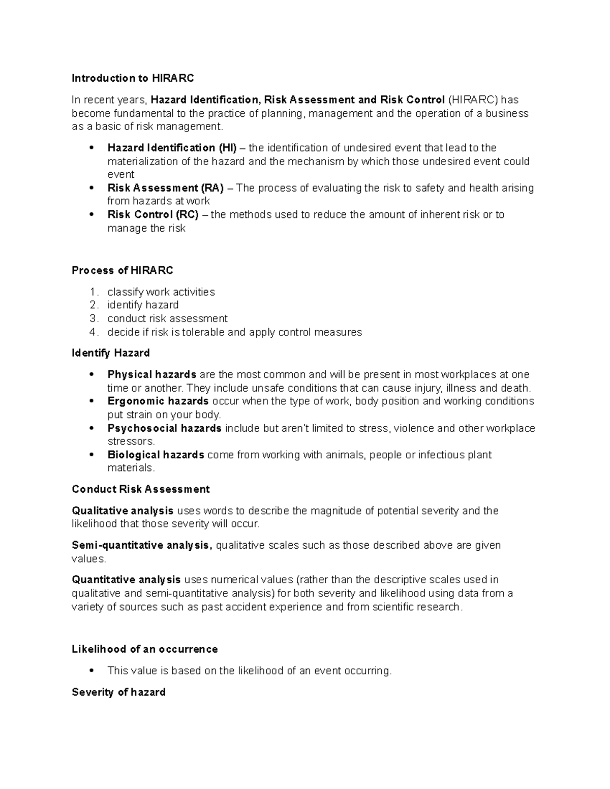 Introduction to Hirarc - Introduction to HIRARC In recent years, Hazard ...