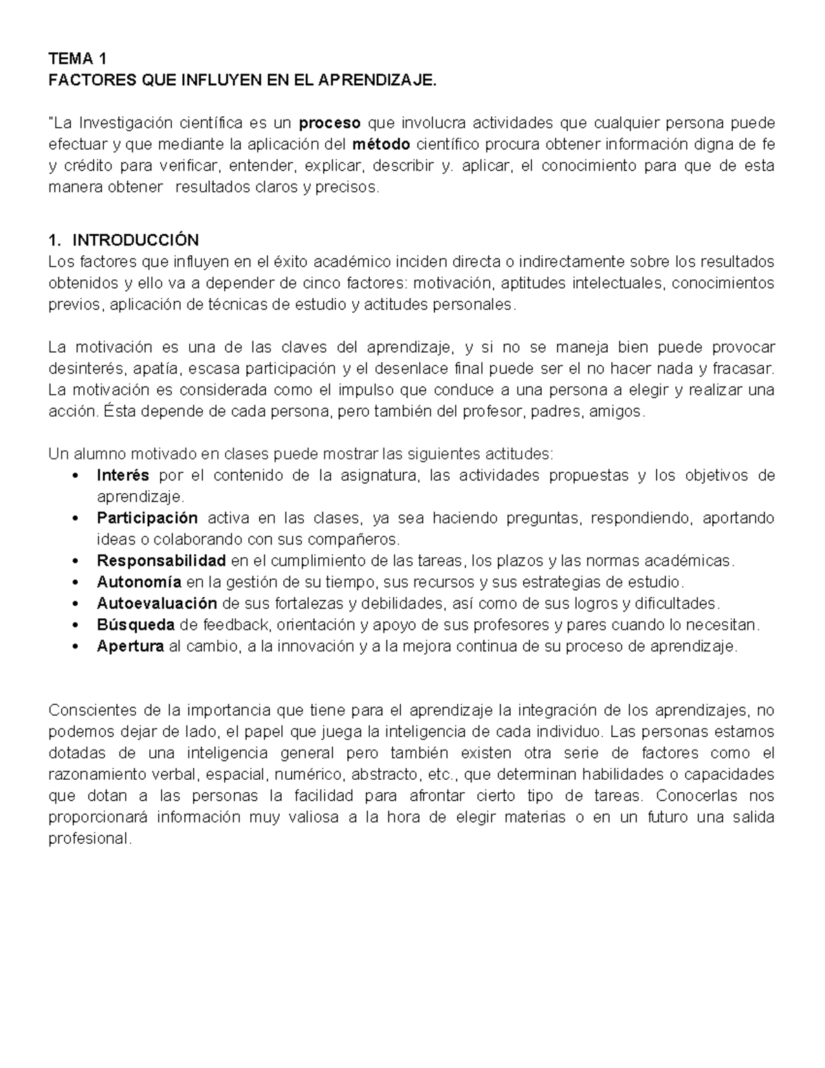 TEMA 1 - Factores que Influyen en el Aprendizaje y su Impacto Académico ...