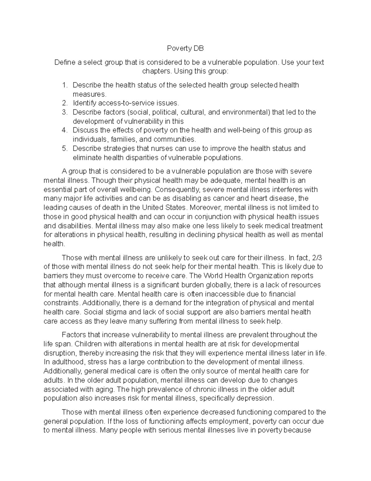 Poverty Discussion Board - Poverty DB Define a select group that is ...