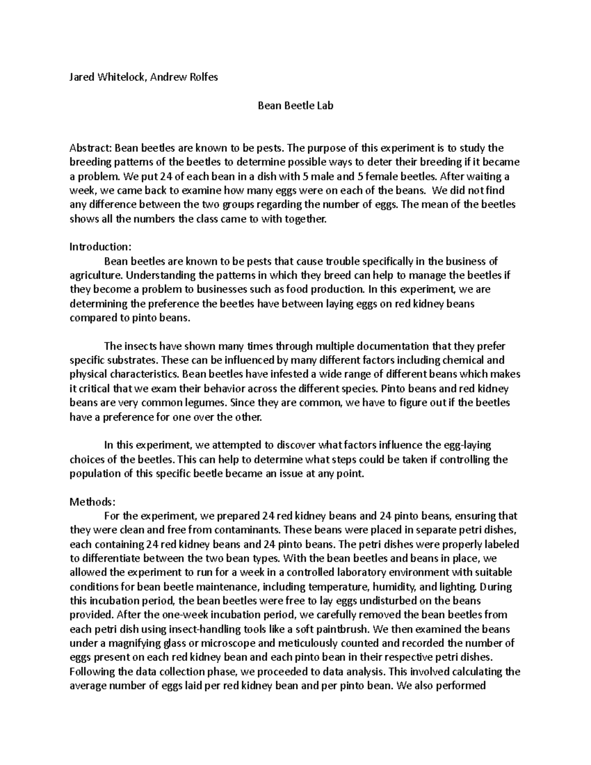 Bean Beetle Breeding Study Lab Report - Bio Lab Analysis - Studocu