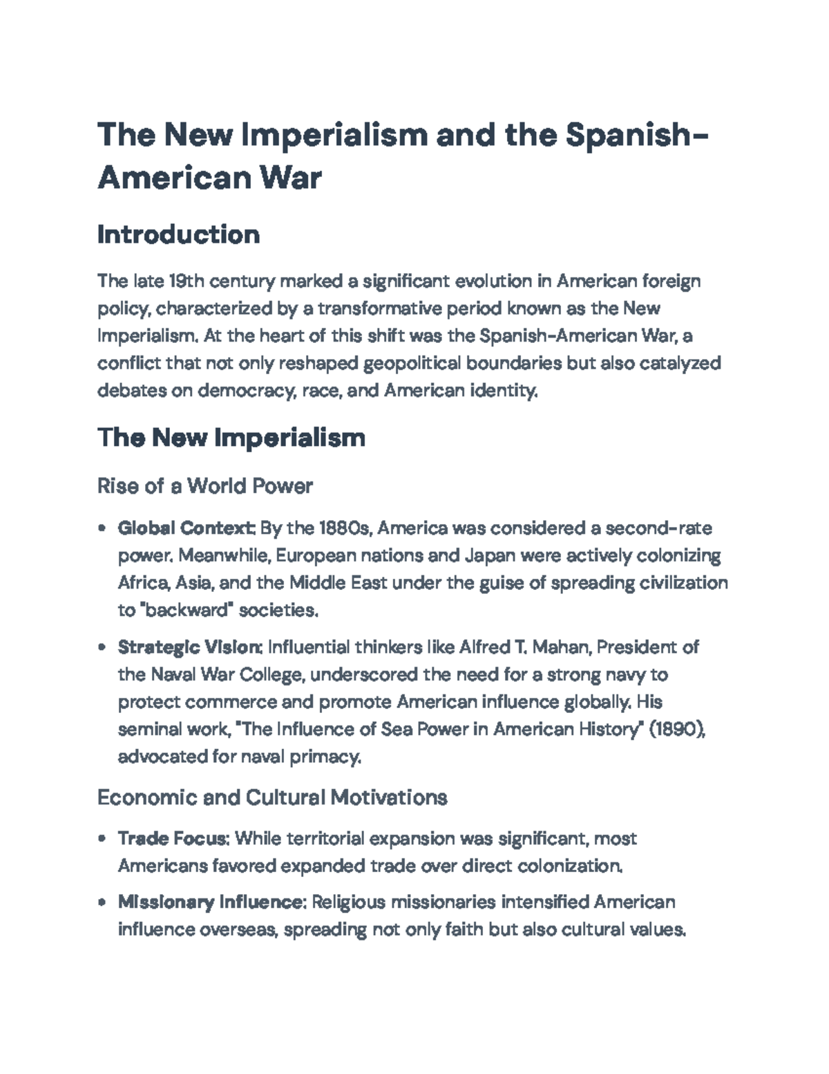 The New Imperialism and the Spanish-American War: A Comprehensive ...
