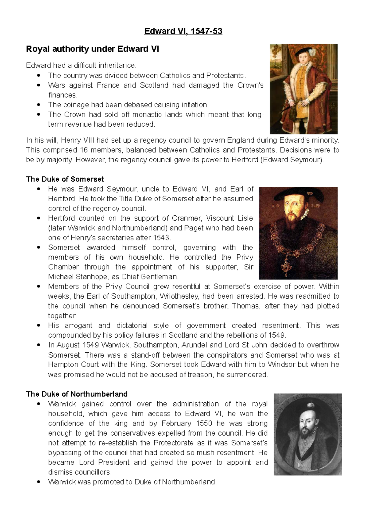 Edward VI - Key Events & Reforms (History 101 Revision) - Studocu