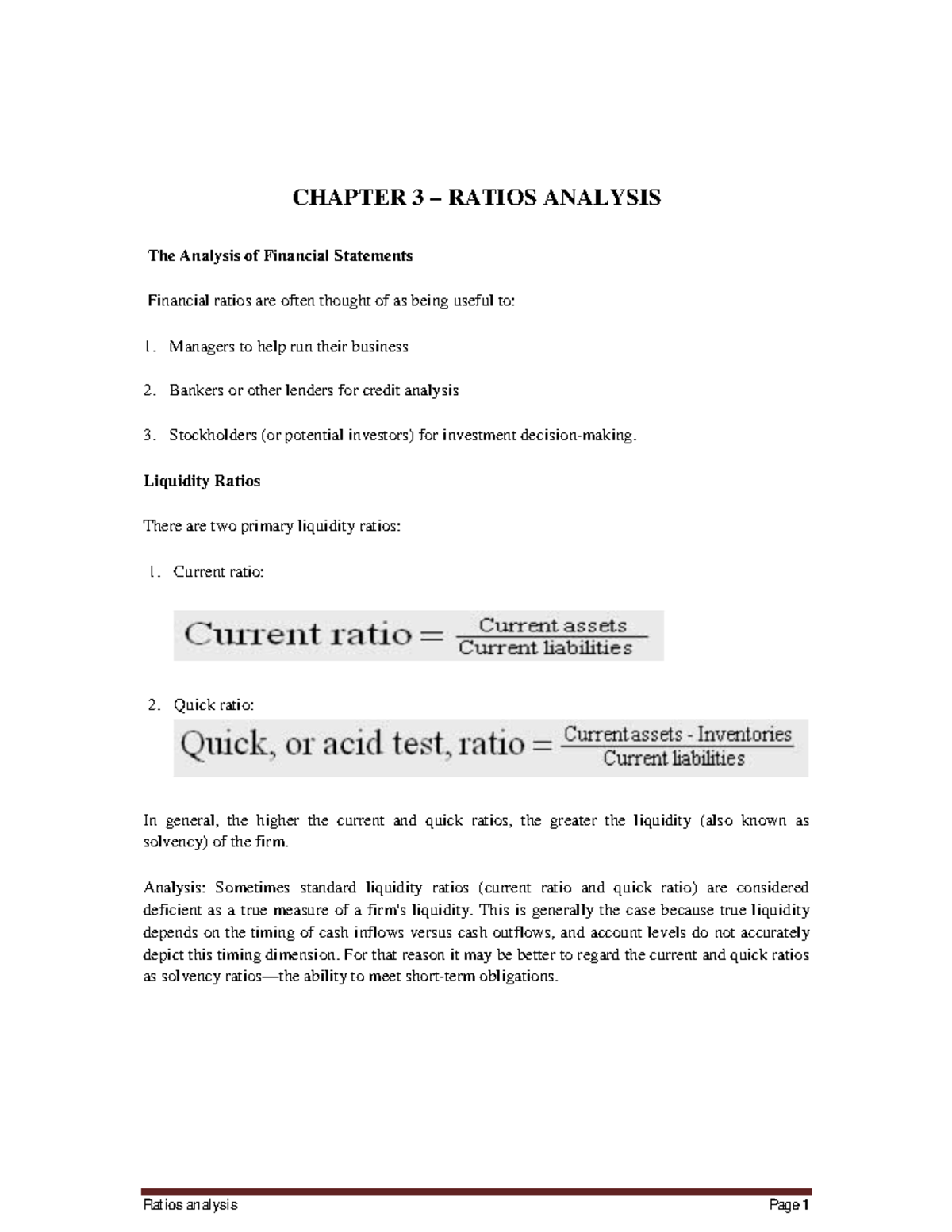Chap3-Note - Tri Dang-PDF - Ratios analysis Page 1 CHAPTER 3 – RATIOS ...