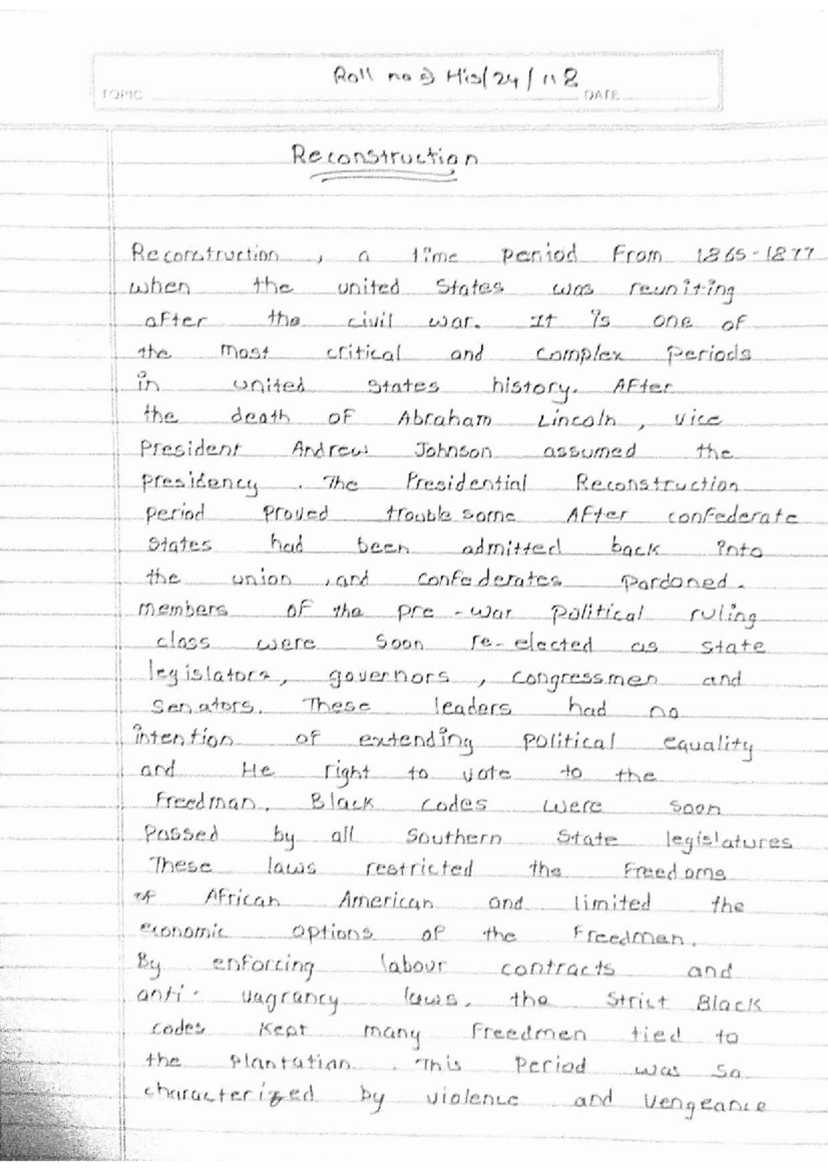 Reconstruction Era: Key Events and Amendments (HIST 101) - Studocu