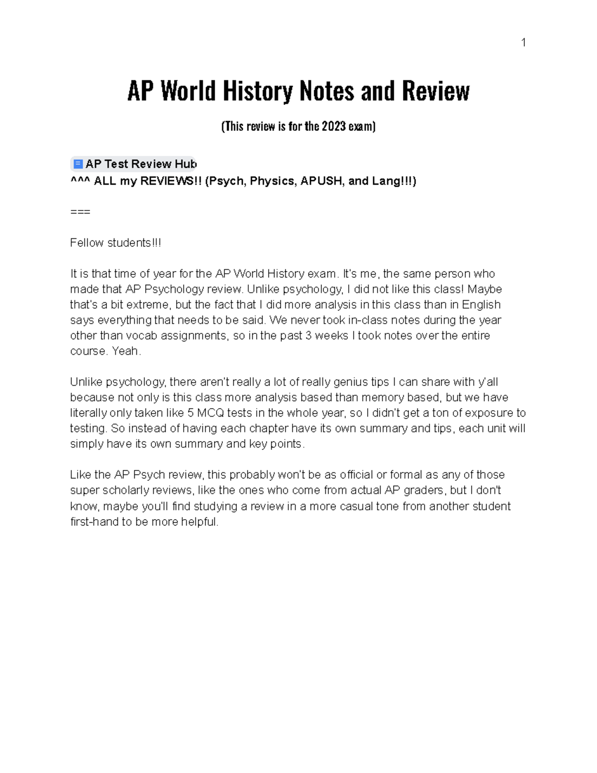 AP World History Final Exam Review Notes (2023) - AP World History ...