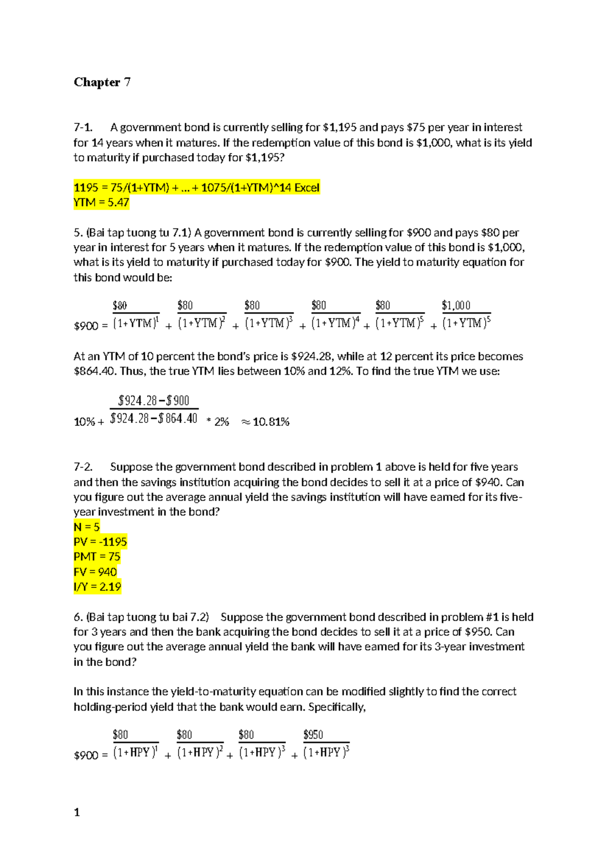 Chapter 7 - Government Bonds and Yield Calculations Explained - Studocu