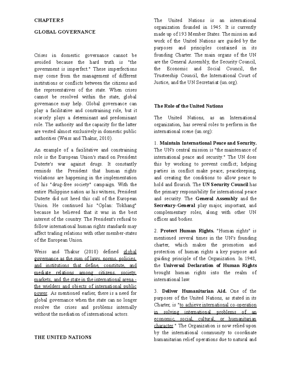 GE3 CHAPTER 5: Summary of Global Governance Concepts - Studocu