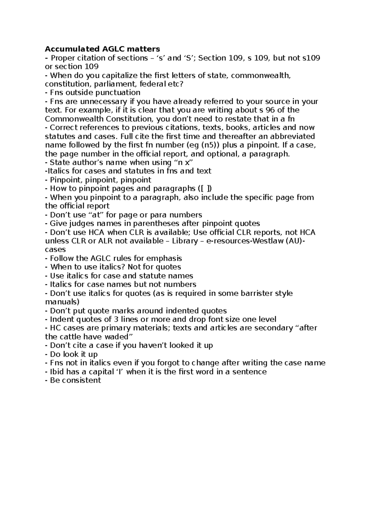 AGLC Citation Guidelines: Proper Referencing and Formatting - Studocu