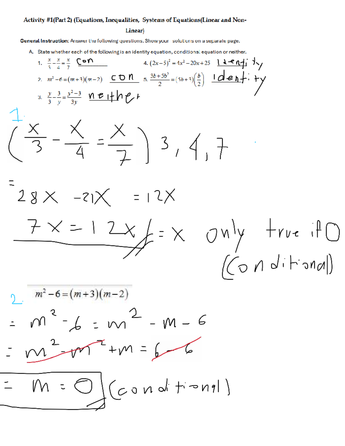 Activity 2: Equations, Inequalities & Systems of Equations (Linear ...