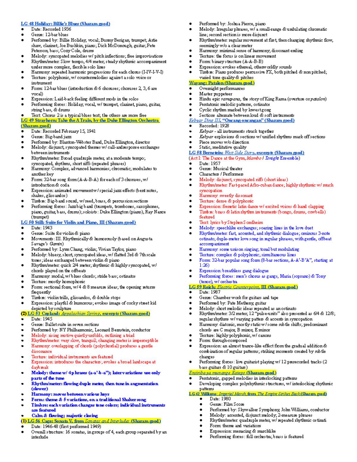 Exam 4 Extra Listening Guides: Jazz, Classical, and Film Scores ...