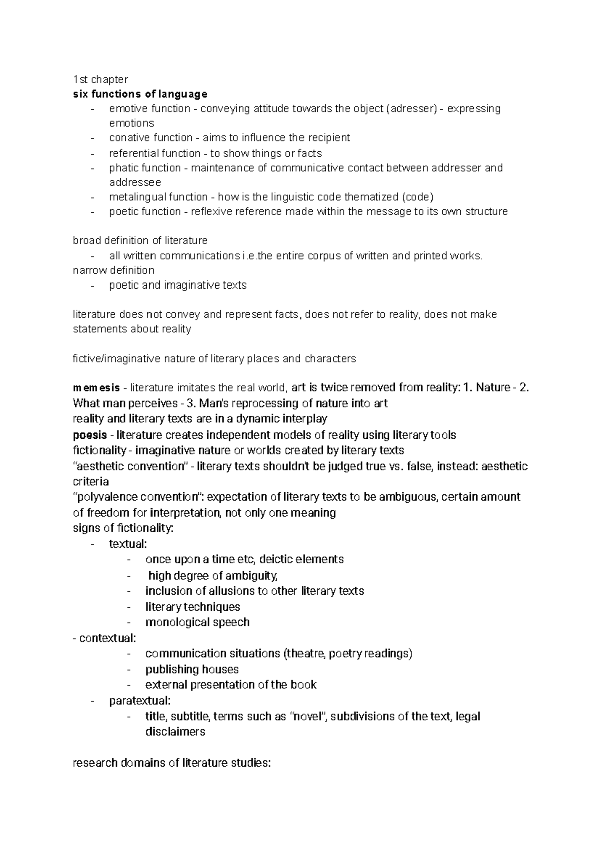 Literaty studies - notes - An Introduction to the Study of English and ...