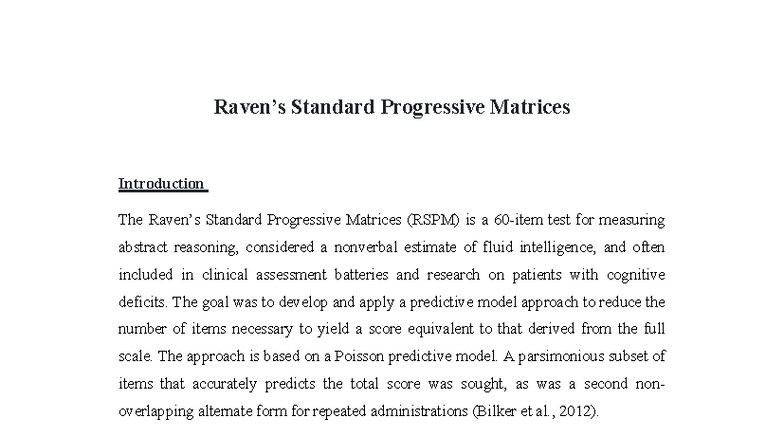 SPM Report: Standard Progressive Matrices Analysis and Results - Studocu