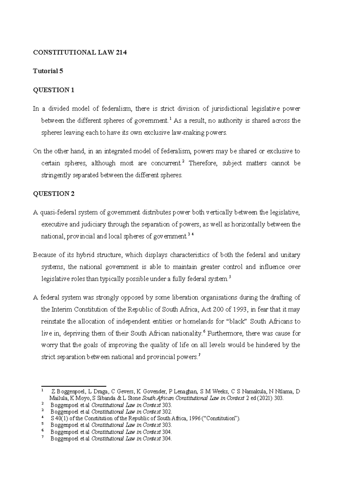 Con Law 214 Tutorial 5: Federalism Models and Intergovernmental ...