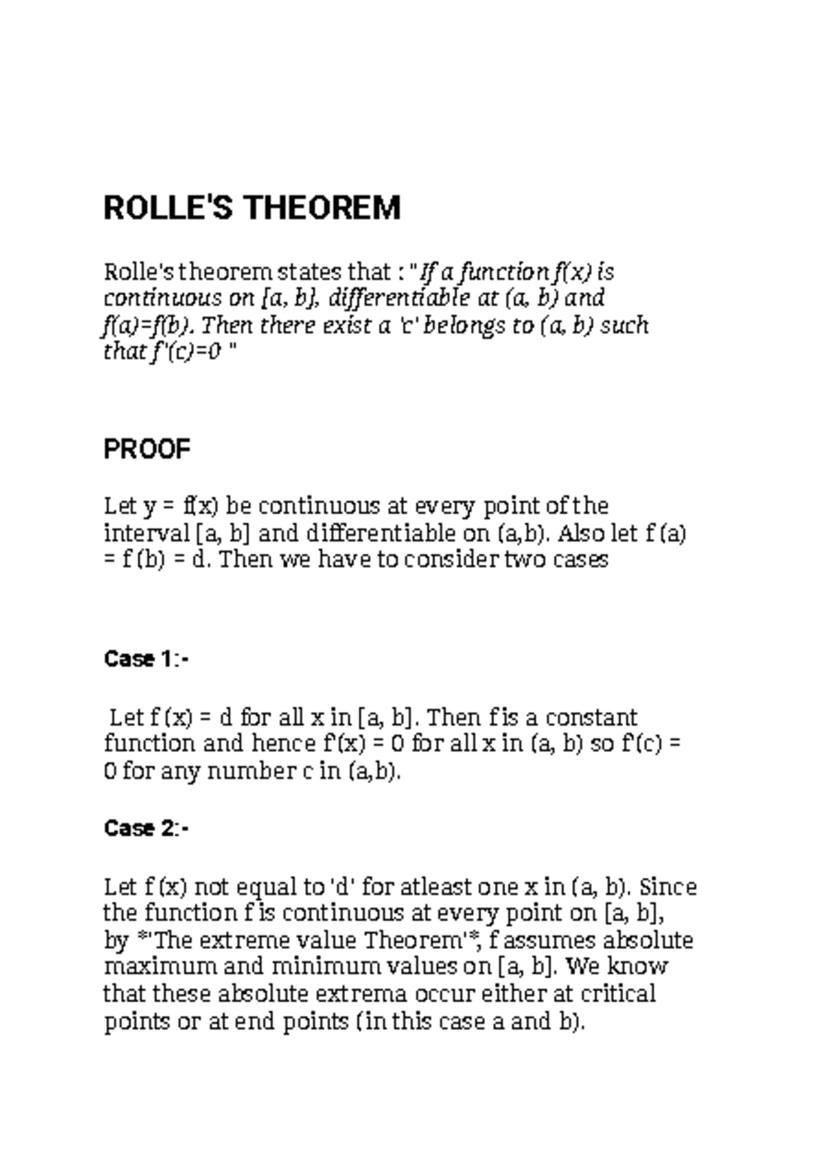 Rolle's Theorem Explained: Definitions, Proof & Examples - Studocu