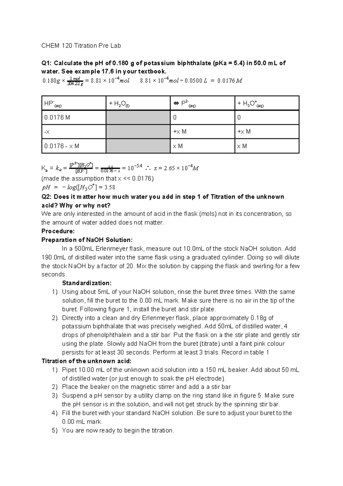 Acid-Base Equilibria Lab Manual (CHEM 101): Experiment on Bromothymol ...