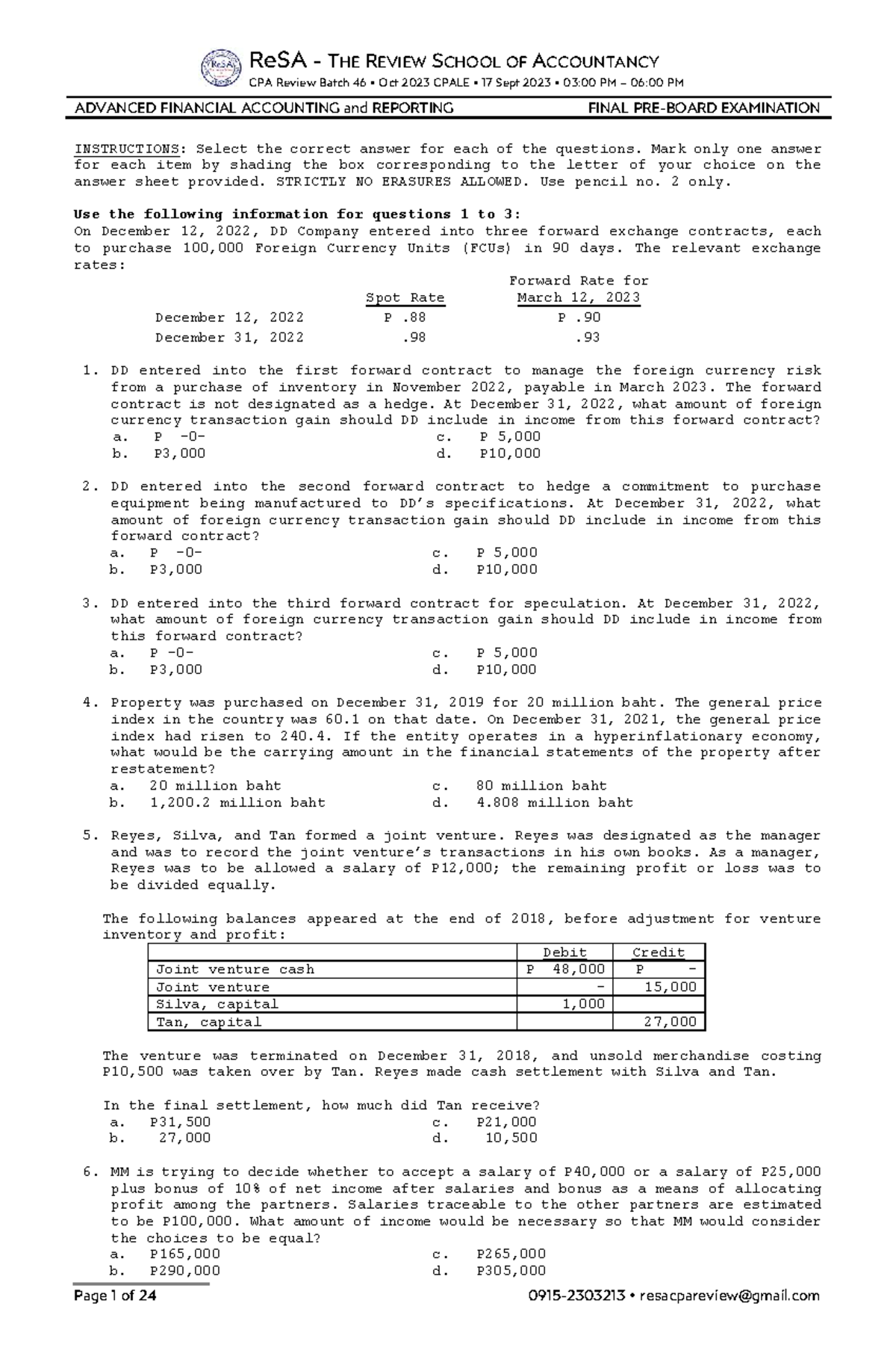 ReSA 46 AFAR Final Exam Review and Answer Key - October 2023 - Studocu