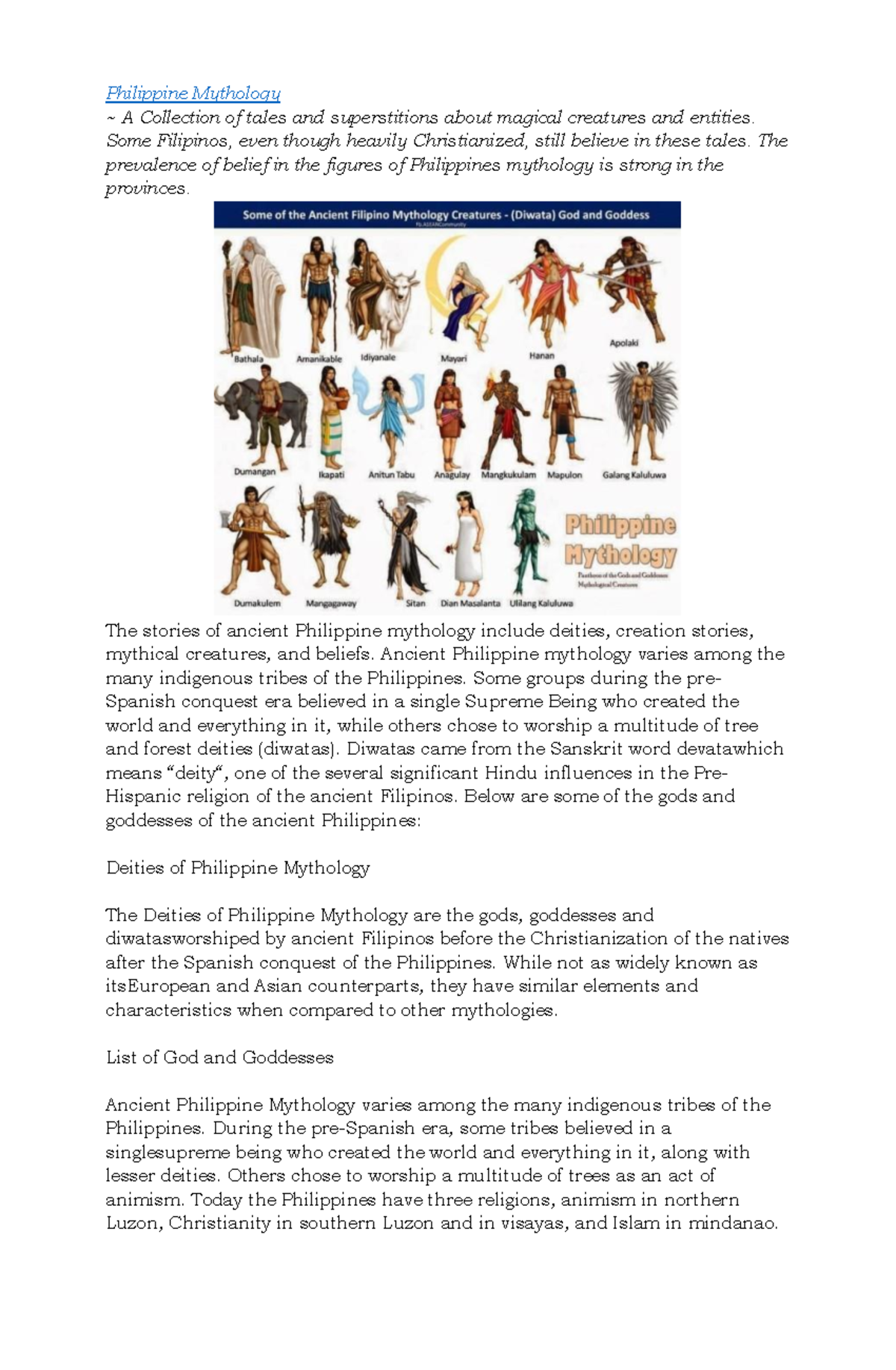 Philippine Mythology Names