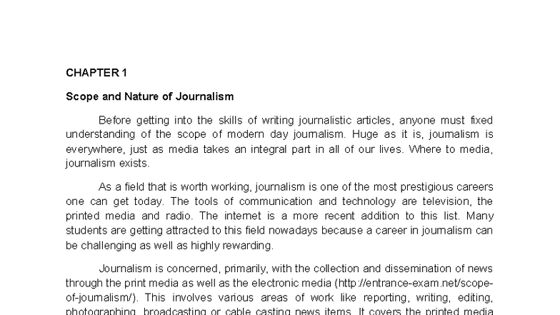 CHAPTER 1: Scope and Nature of Journalism in Modern Media - Studocu