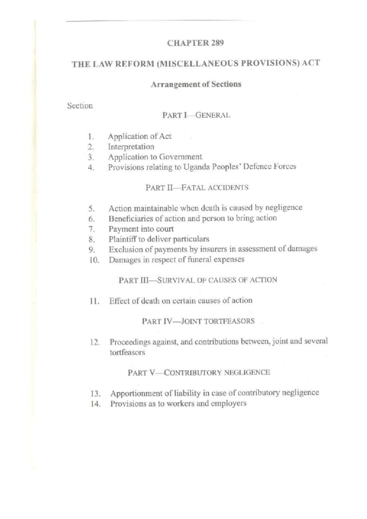 Law Reform (Miscellaneous Provisions) Act 289: Detailed Overview - Studocu