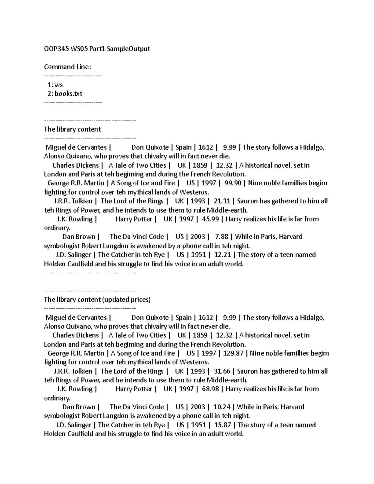OOP345 WS05 Part1 Sample Output - OOP345 WS05 Part1 SampleOutput ...