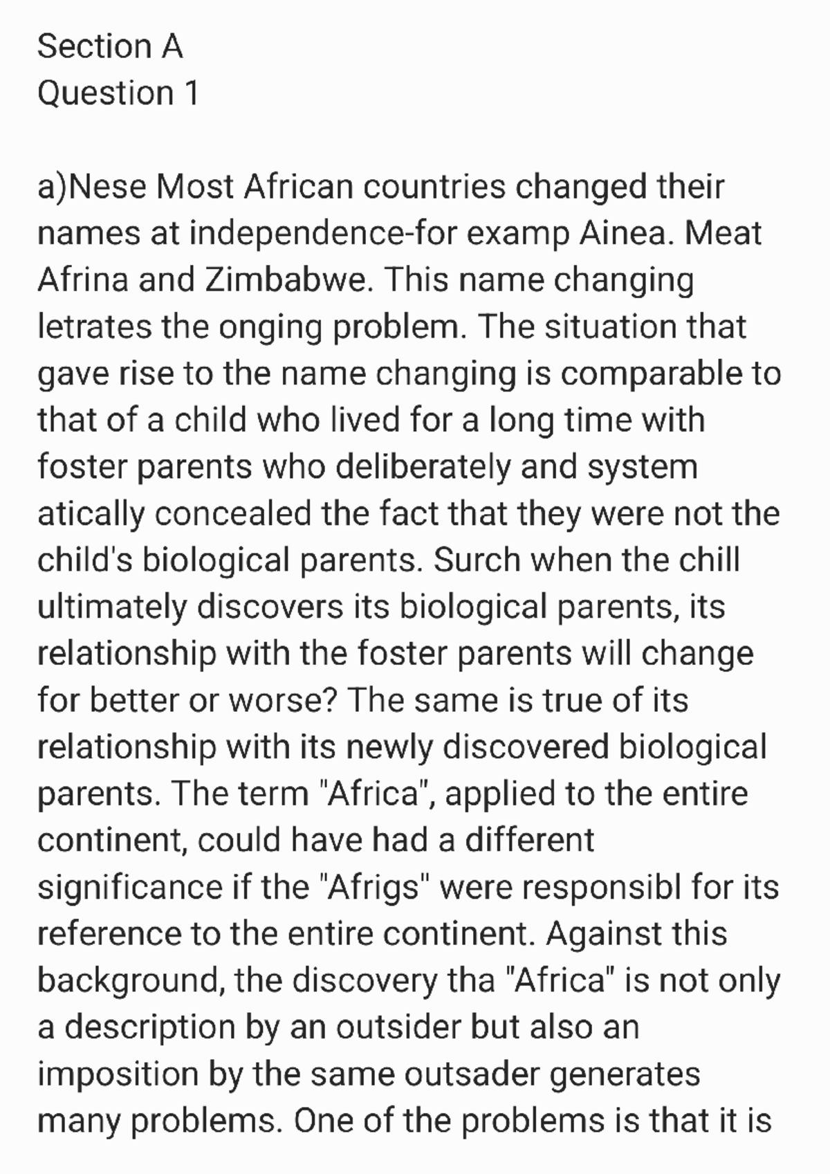 Exam - notes - Section A Question 1 a) Nese Most African countries ...