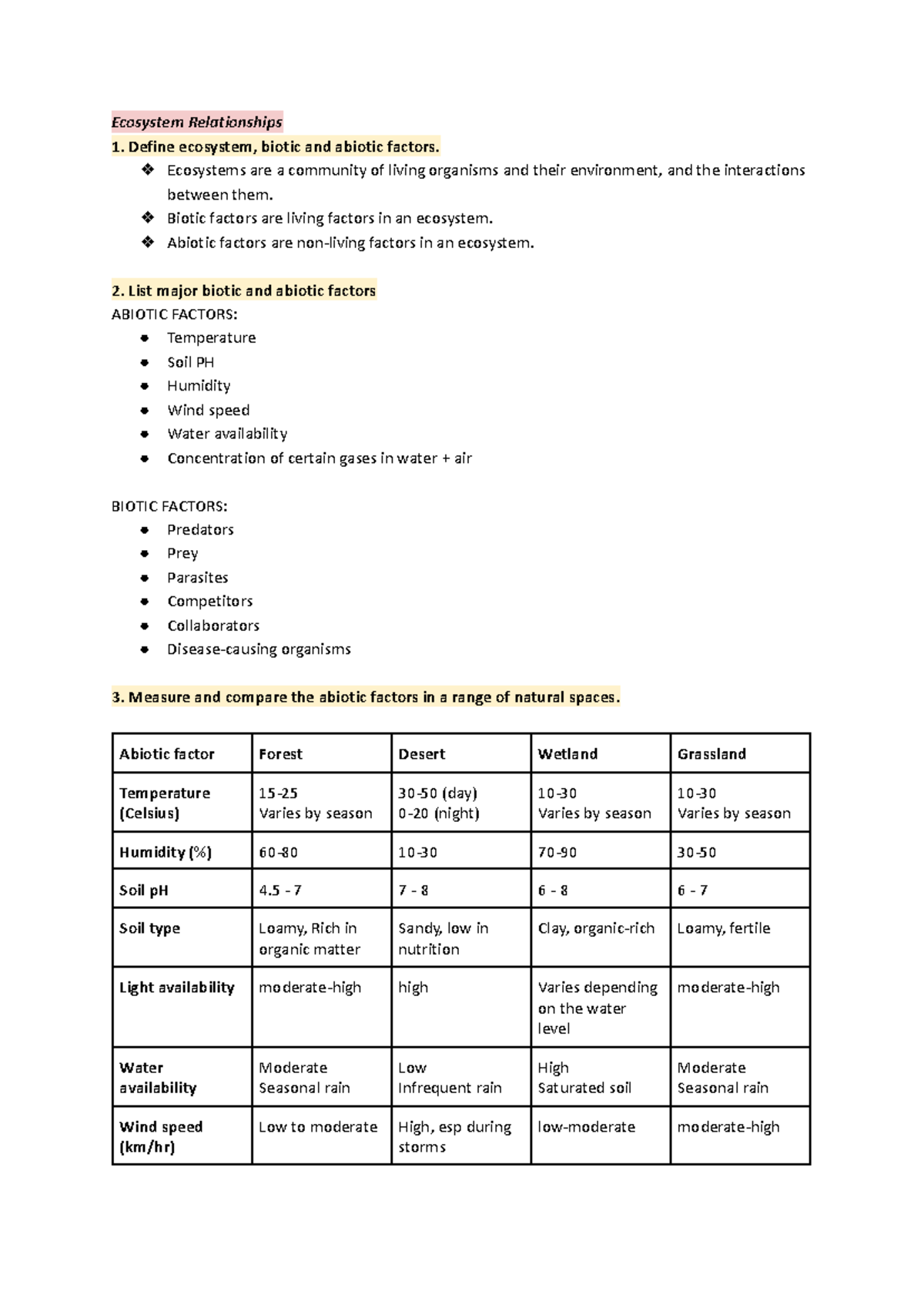 Biology Ecology full notes year 9 - Ecosystem Relationships Define ...