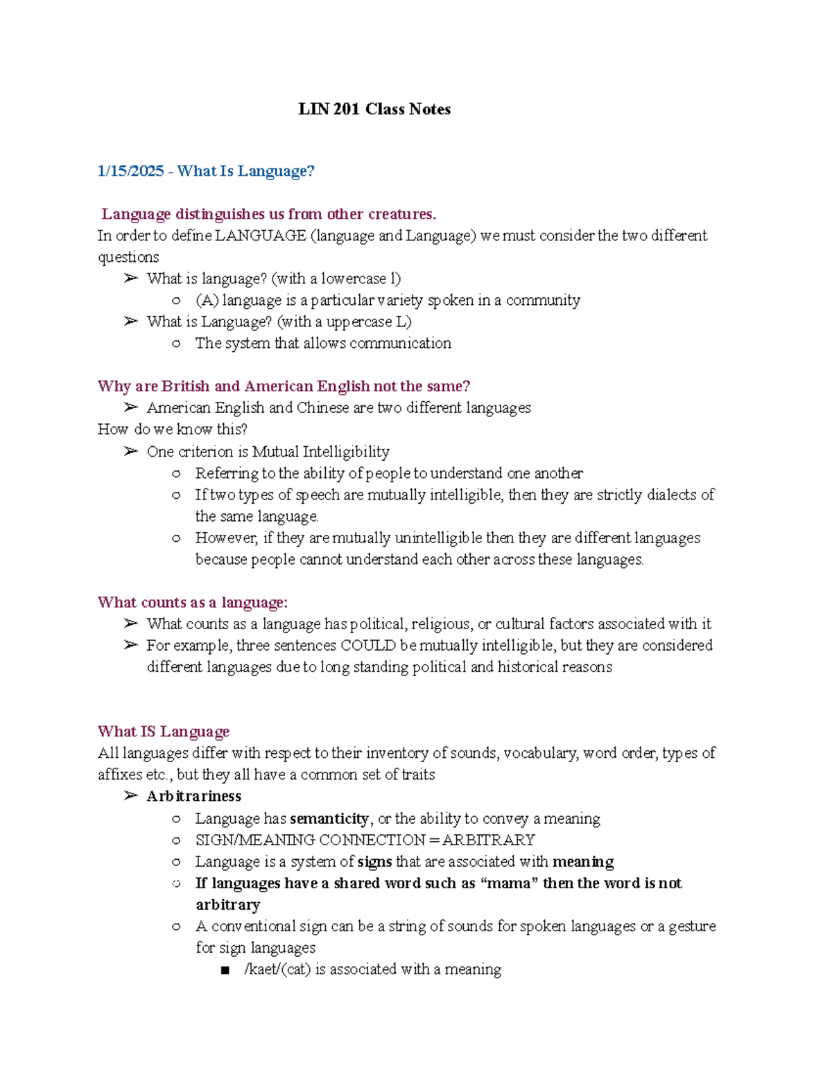 LIN 201 Class Notes: Language, Linguistics & Its Diversity Insights ...