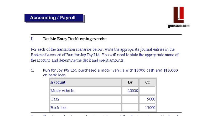 Double Entry Bookkeeping Exercise - Week 3 for ACC101 - Studocu
