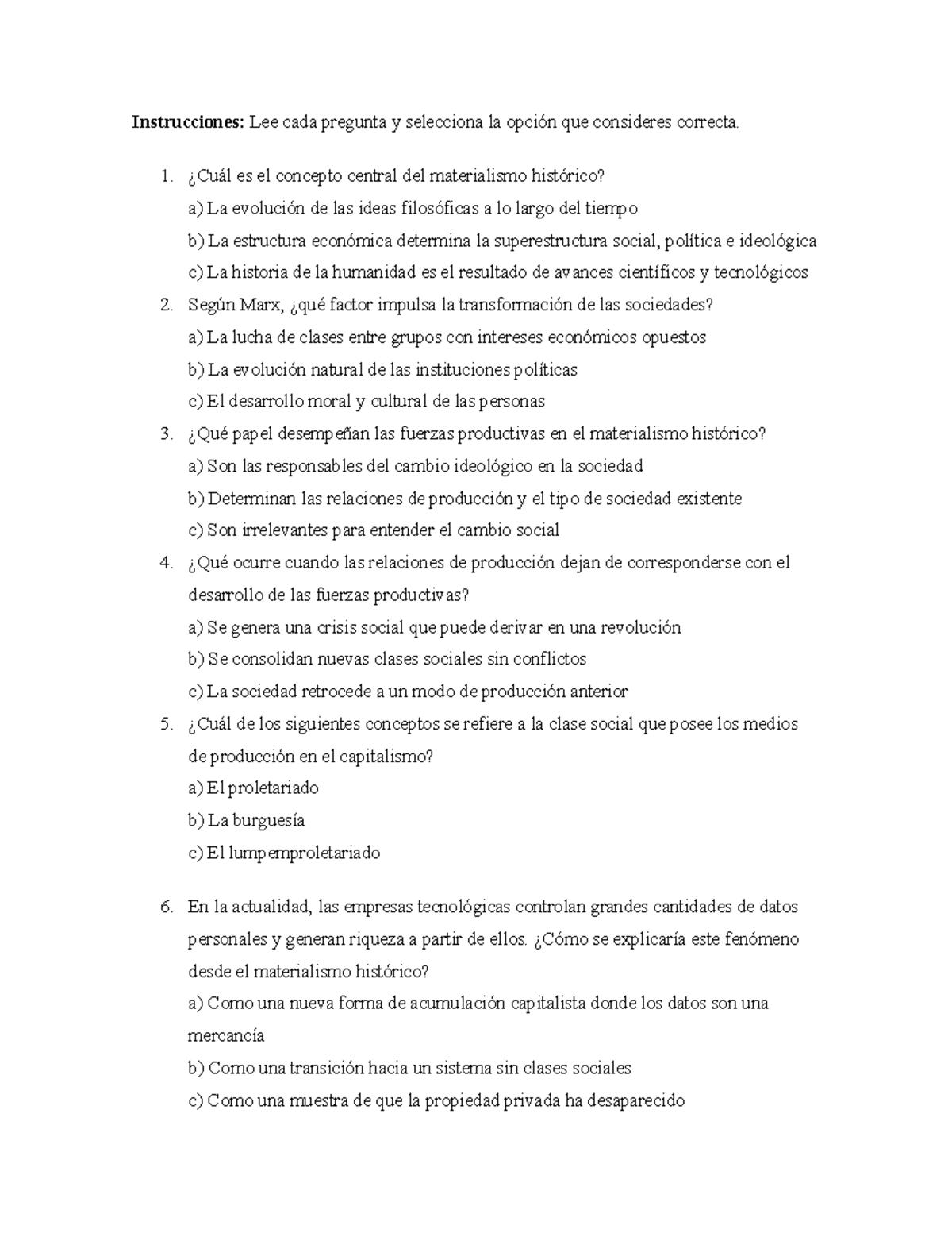 Materialismo Histórico: Preguntas y Respuestas para el Examen Final - Studocu