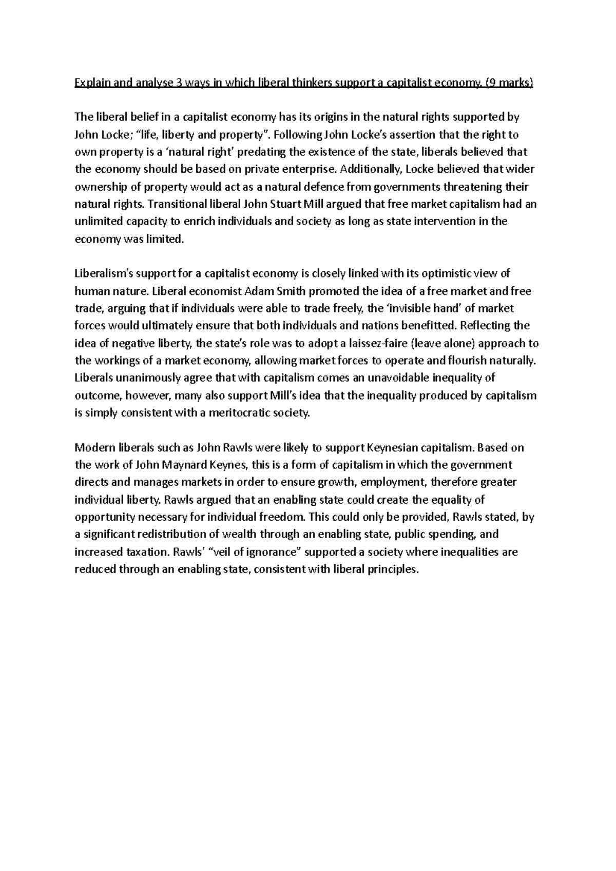 Explain and analyse three ways in which liberal thinkers support a ...