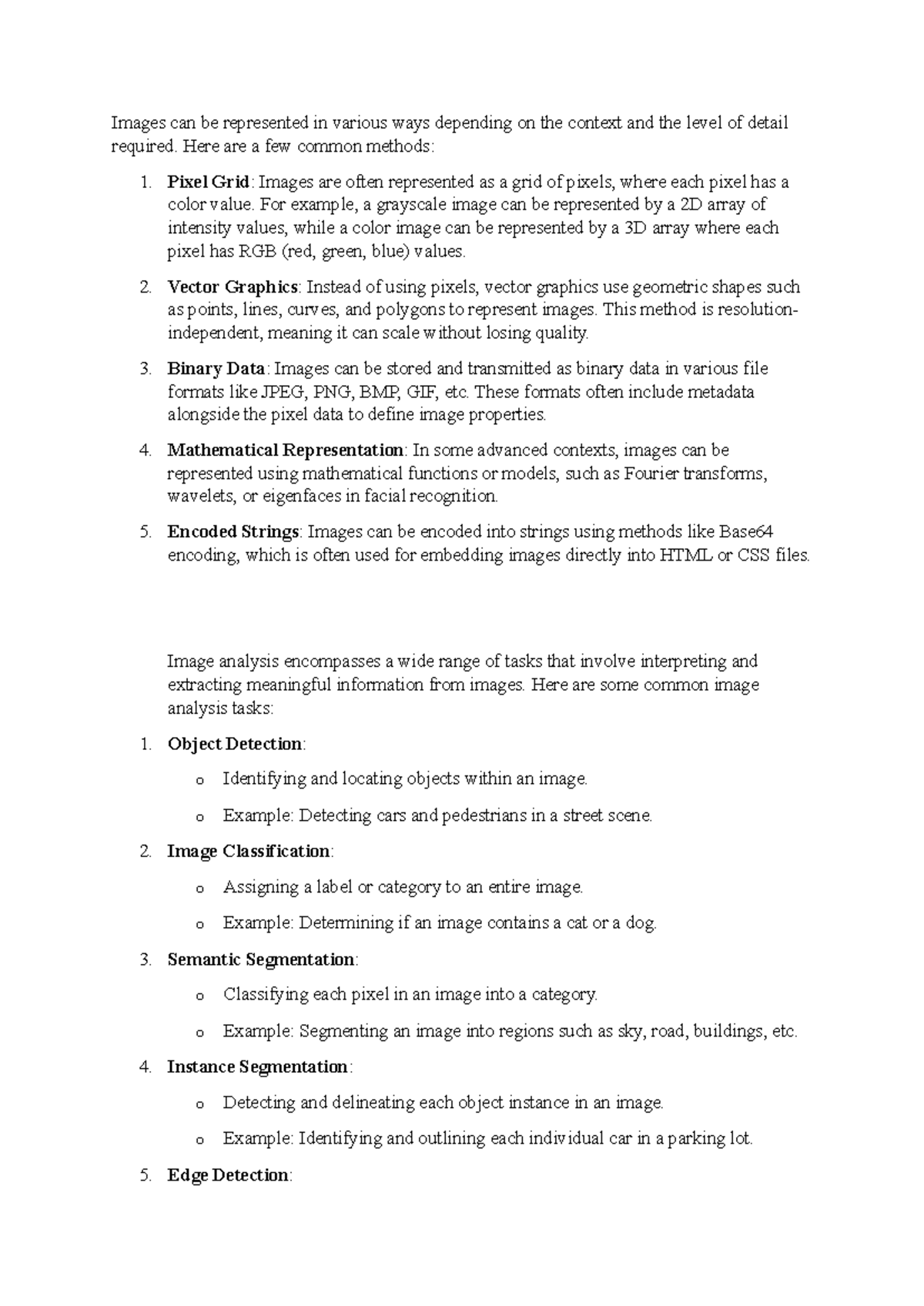 Image Representation Techniques and Analysis Methods in Analytics - Studocu