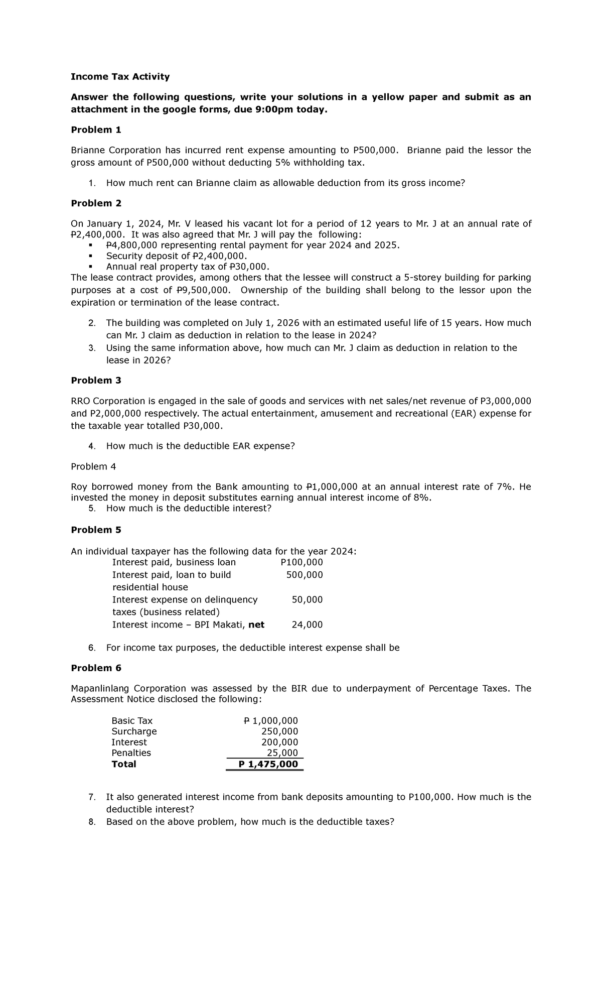 Income Tax Activity Solutions (INTAX 101) - Studocu