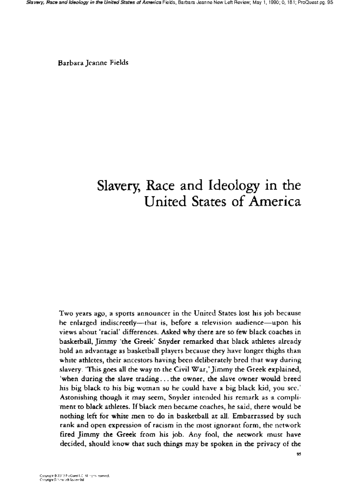Slavery, Race, and Ideology in the U.S.A. - Barbara Jeanne Fields ...