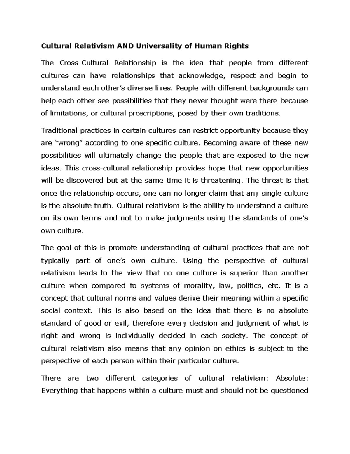 Cultural Relativism vs. Universal Human Rights: A Complex Relationship ...