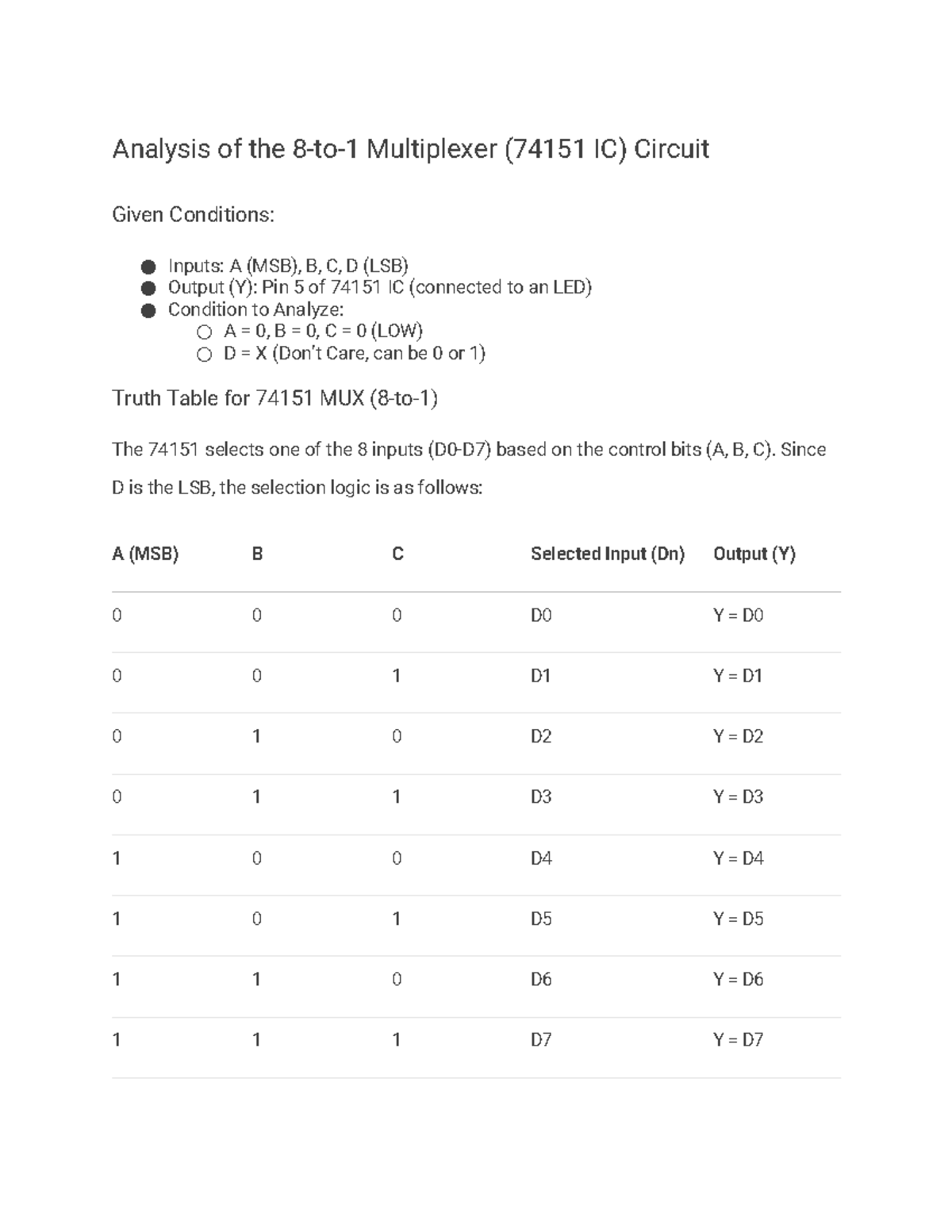 CS302 P Asg2: Analysis of 74151 MUX Circuit and Boolean Expression ...