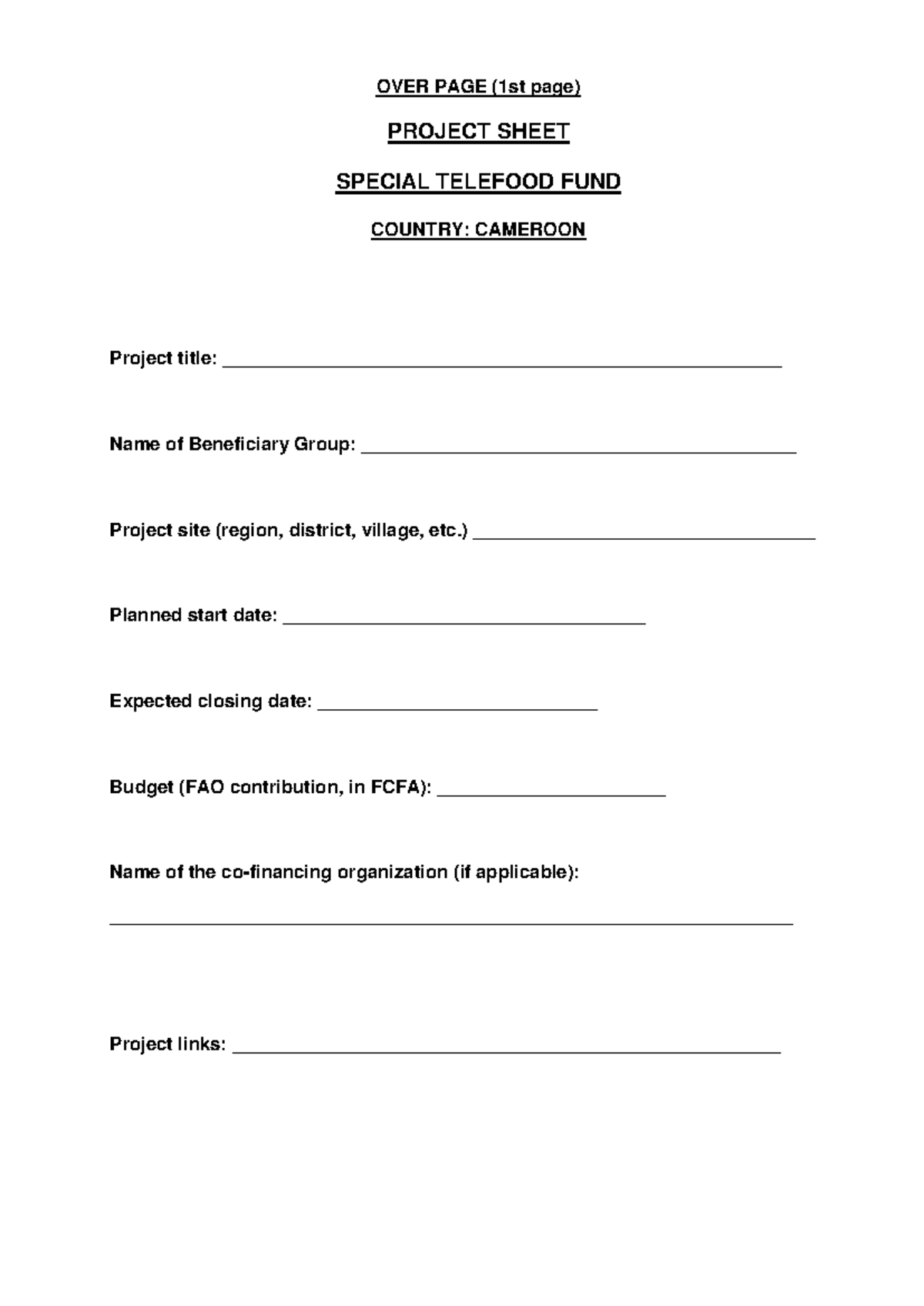 TeleFood Project Proposal for Cameroon: Beneficiary Group & Objectives ...