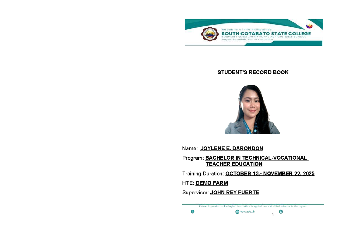 Record Book for OJT: Joylene E. Darondon - BTE Program - Studocu