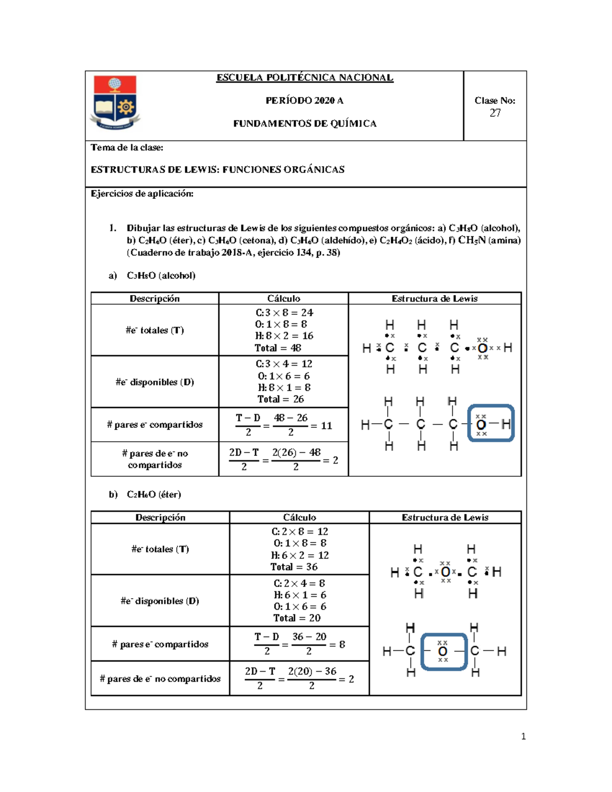Hoja De Trabajo De Estructuras De Puntos De Lewis Planeaciones