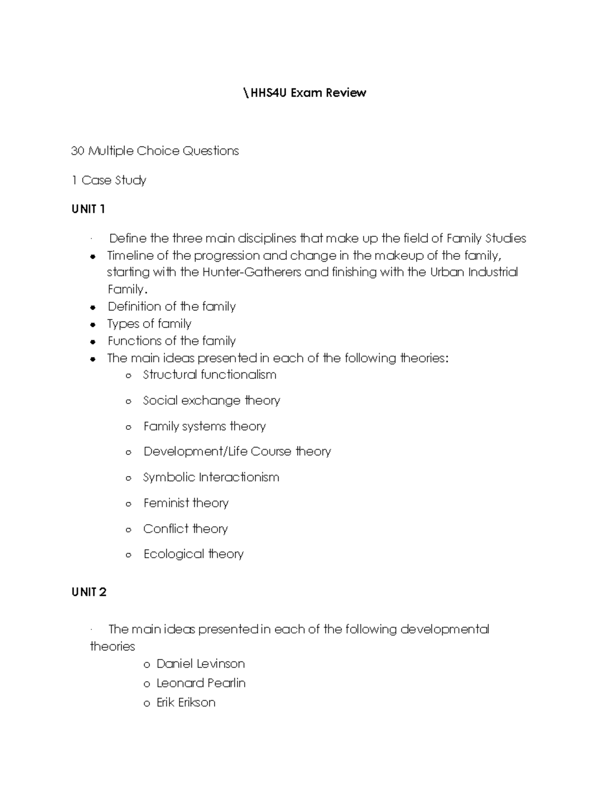 HHS4U Exam Review: Family Studies Theories & Case Study Analysis - Studocu