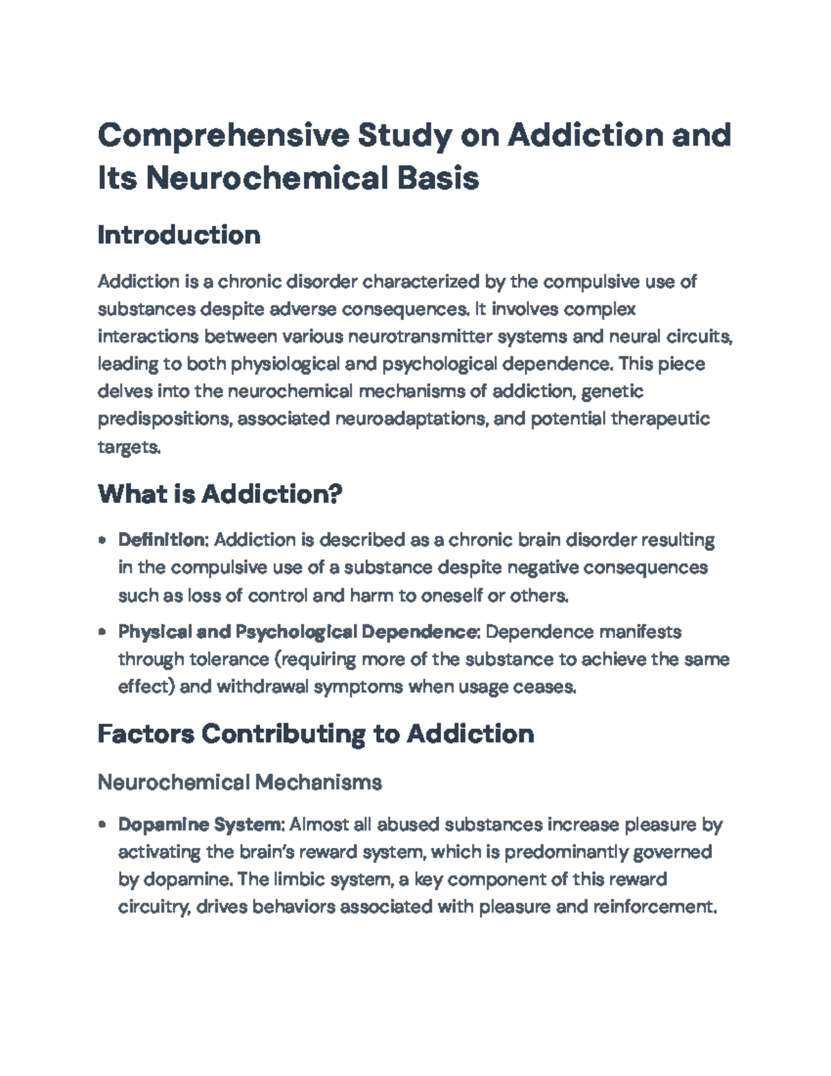 Comprehensive Study on Addiction and Neurochemical Mechanisms ...