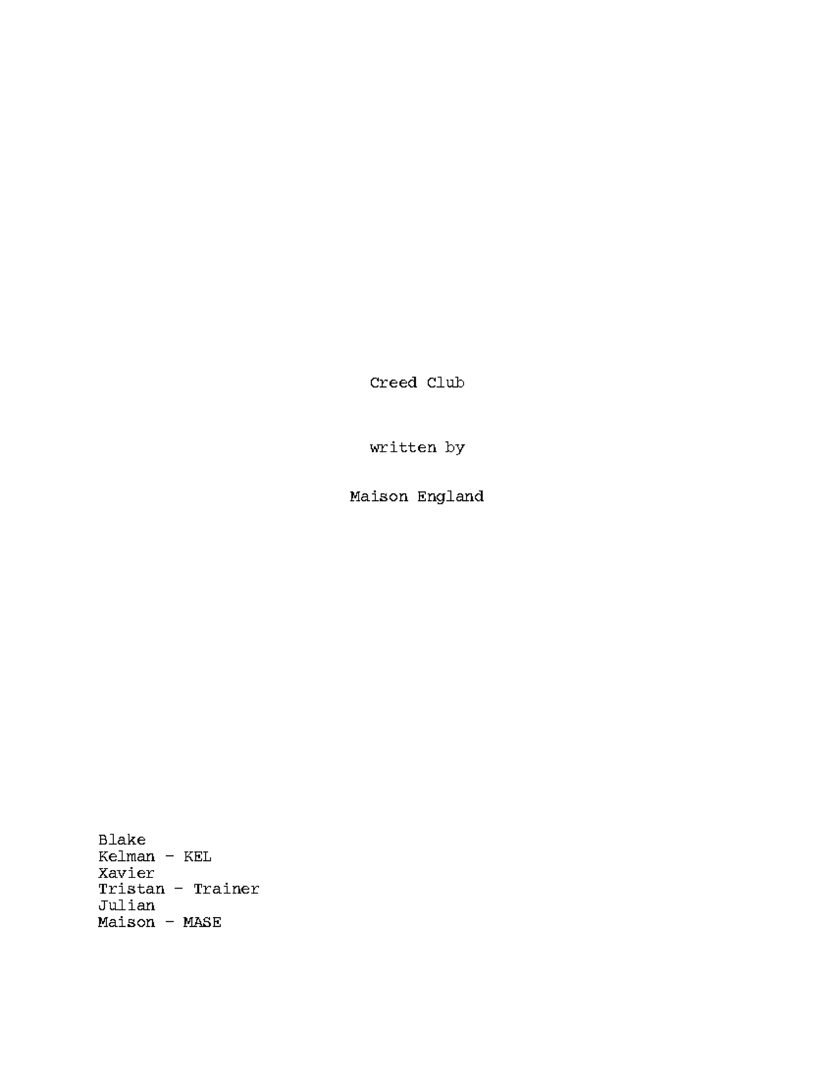 Creed Club - Script for fighting movies - Creed Club written by Maison ...