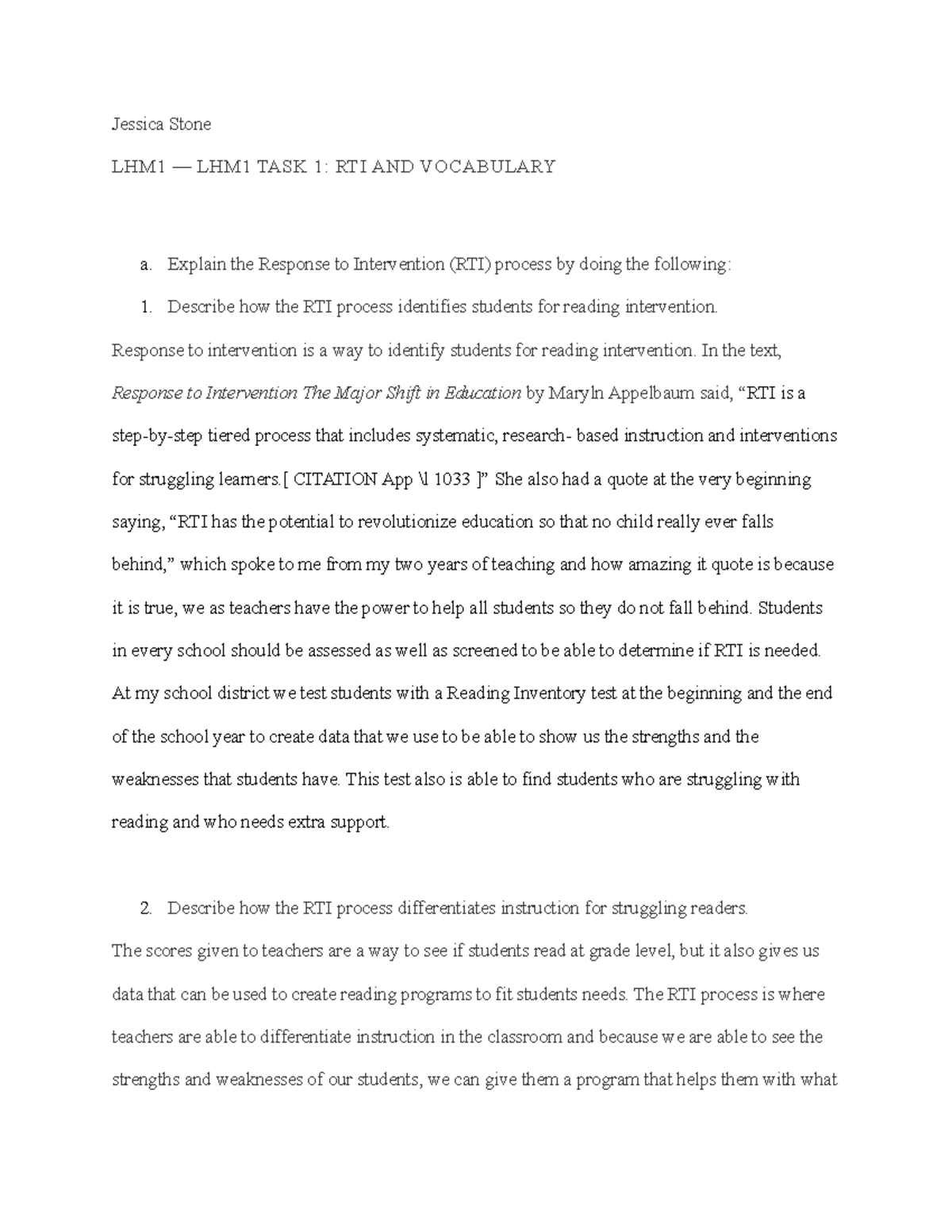 LHM1 TASK 1 - done - LHM1 TASK 1 - done Secondary Reading Instruction ...