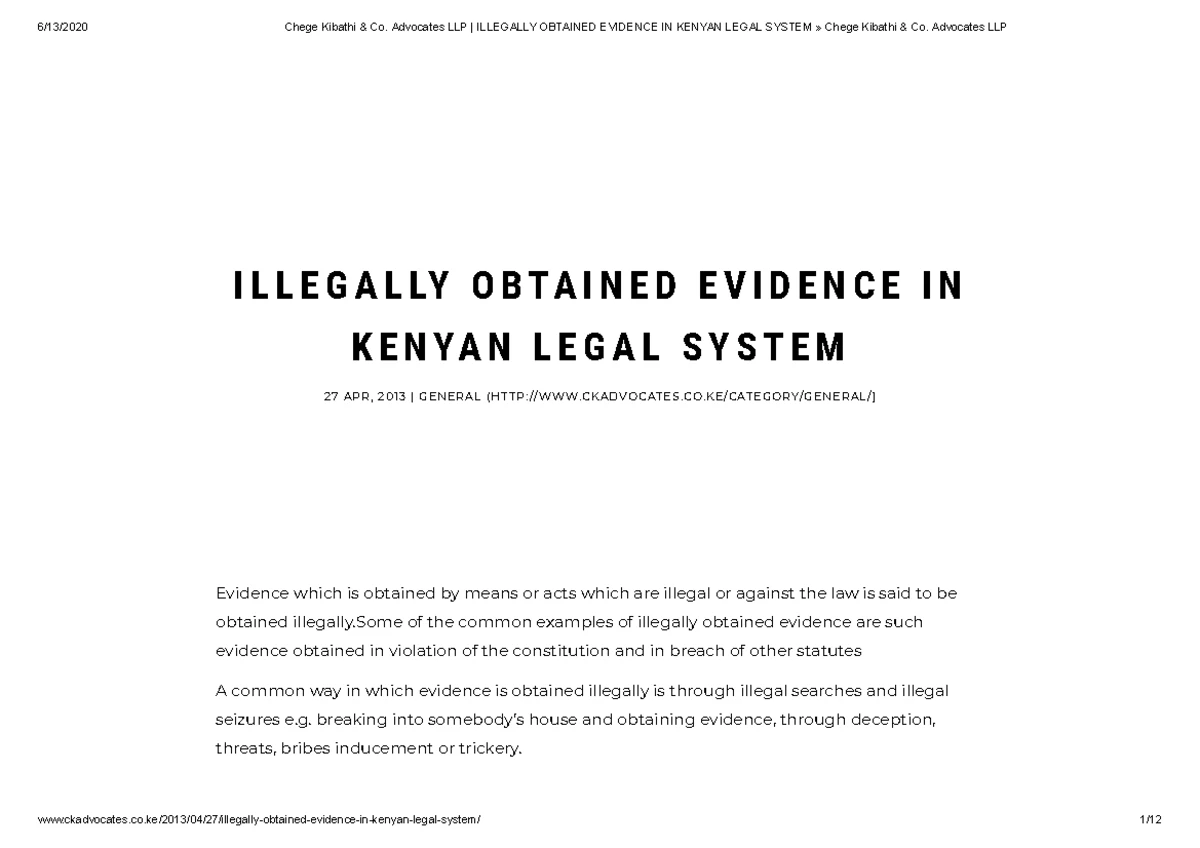 Evidence law notes - UNIVERSITY OF NAIROBI THE LAW OF EVIDENCE ...