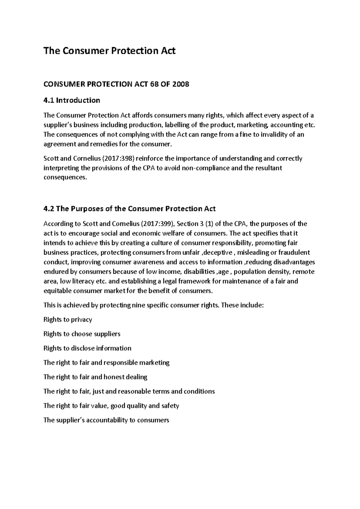 Commercial Law Notes: Consumer Protection Act (CPA) Analysis - Studocu