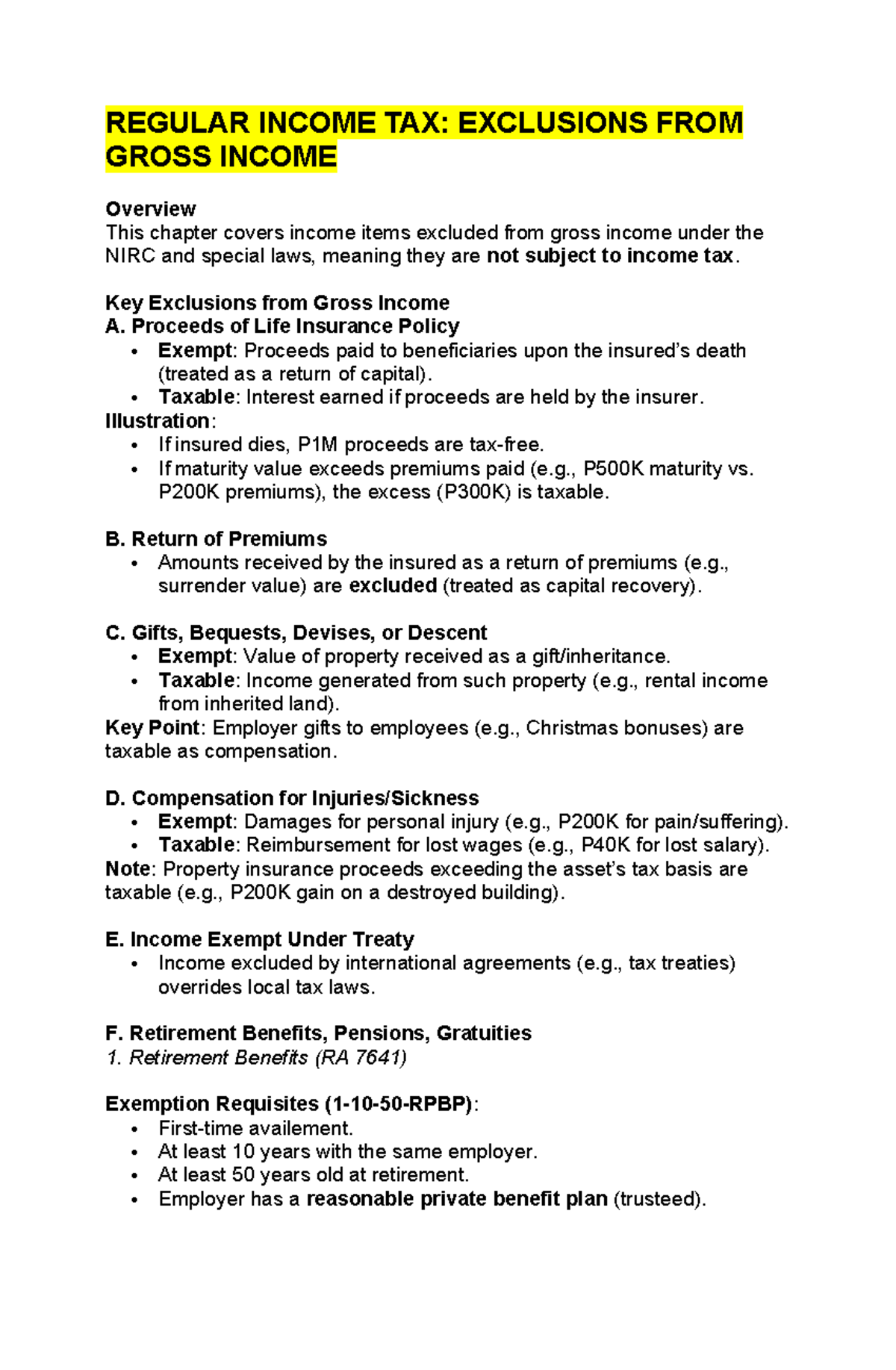 Final Exam Study Guide: Income Taxation (REGULAR INCOME TAX) - Studocu