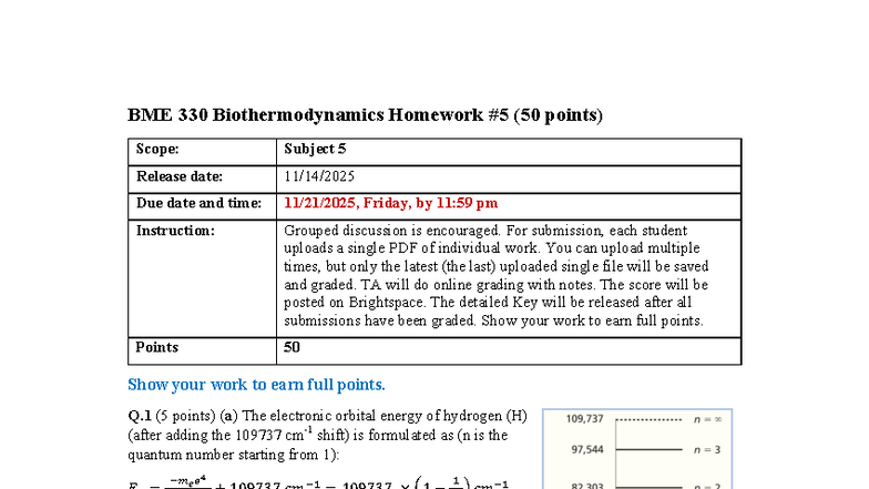 BME 330 Biothermodynamics Homework #5 (50 Points) - Studocu